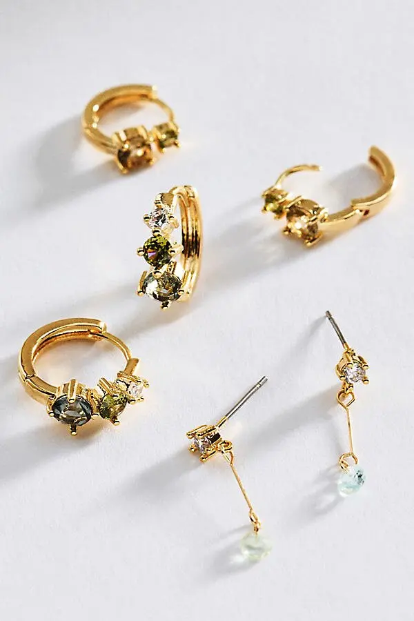Anthropologie Set Of 3 Stacking Earrings - Green