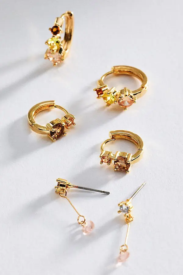 Anthropologie Set Of 3 Stacking Earrings - Honey