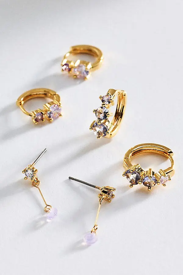 Anthropologie Set Of 3 Stacking Earrings - Lilac