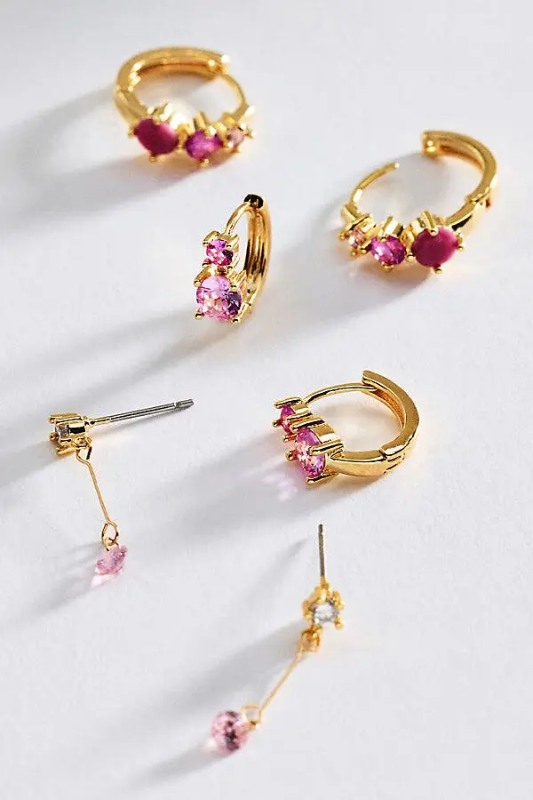 Anthropologie Set Of 3 Stacking Earrings - Pink