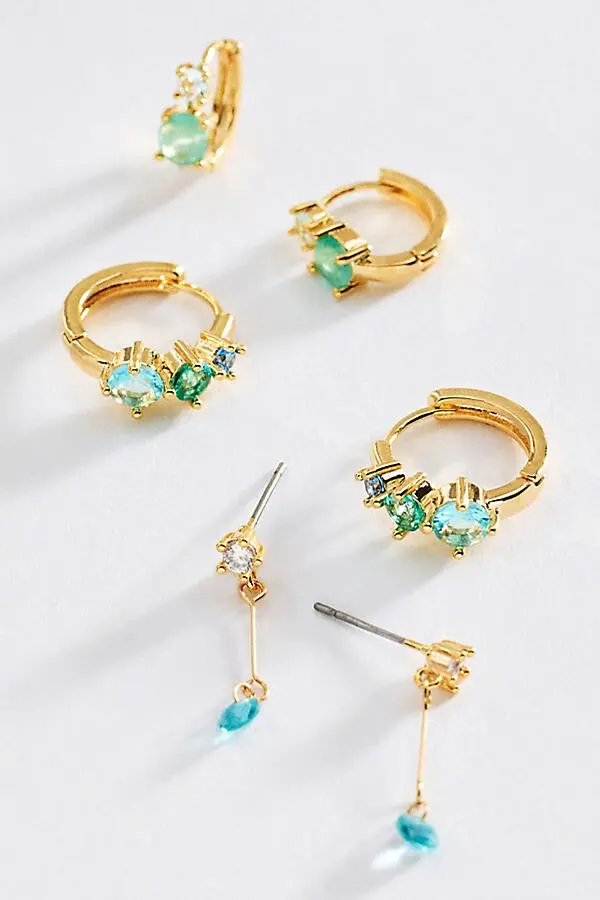 Anthropologie Set Of 3 Stacking Earrings - Turquoise