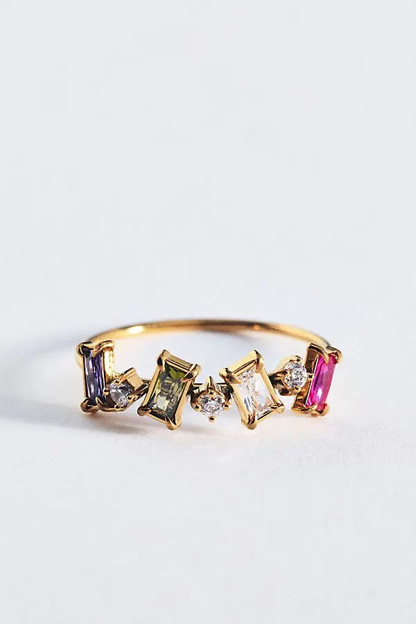 Anthropologie Color Baguette Crystal Water-resistant Ring