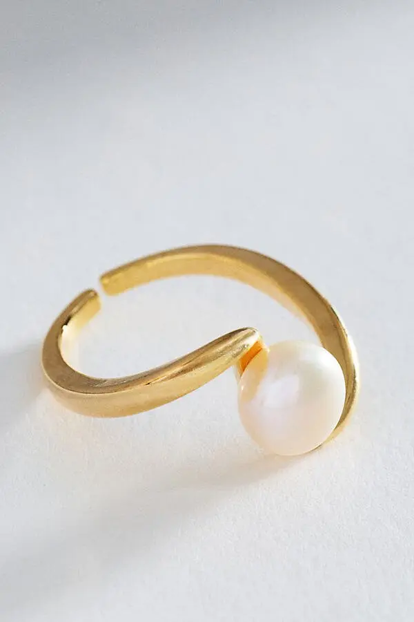 Anthropologie Delicate Pearl Ring - Gold