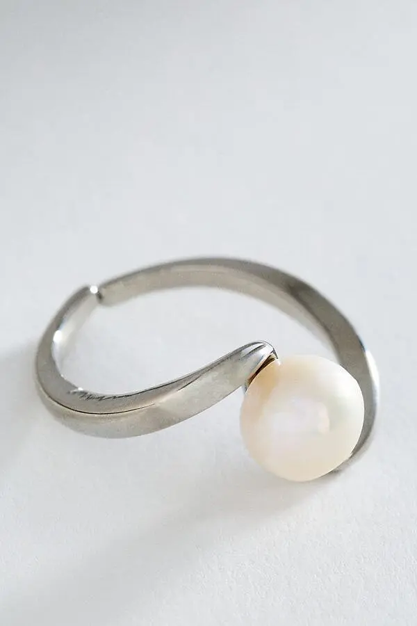 Anthropologie Delicate Pearl Ring - Silver