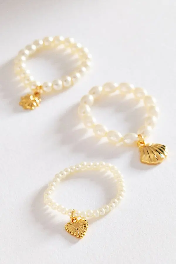 Anthropologie Stretch Charm Rings, Set Of 3 - Pearl