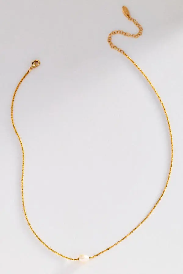 Anthropologie Delicate Pearl Pendant Necklace - Gold