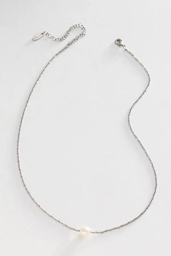Anthropologie Delicate Pearl Pendant Necklace - Silver