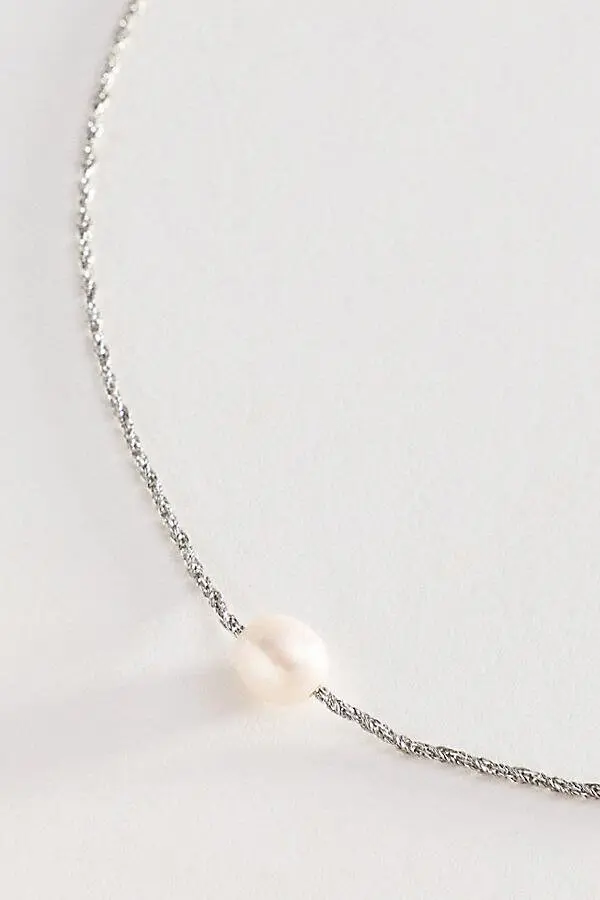 Anthropologie Delicate Pearl Pendant Necklace - Silver