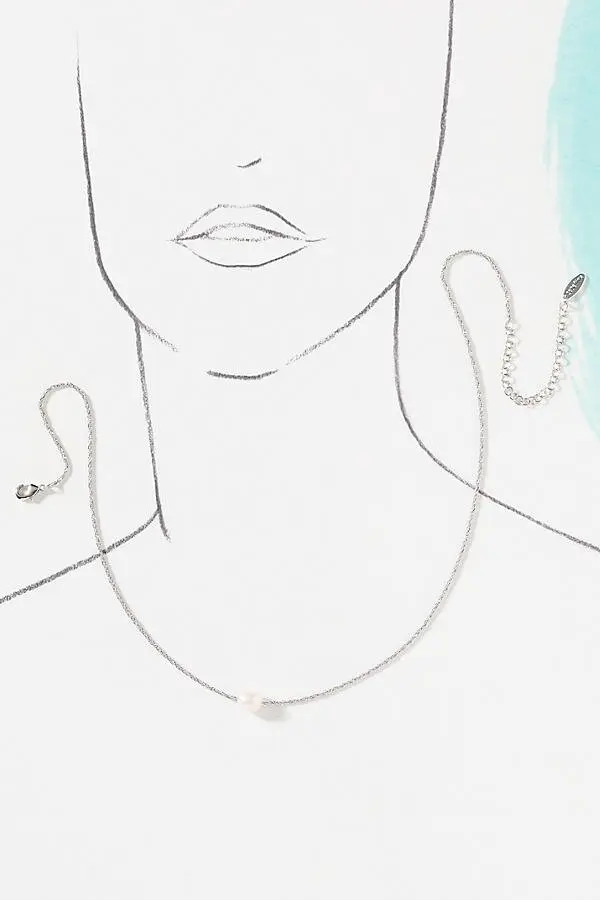 Anthropologie Delicate Pearl Pendant Necklace - Silver