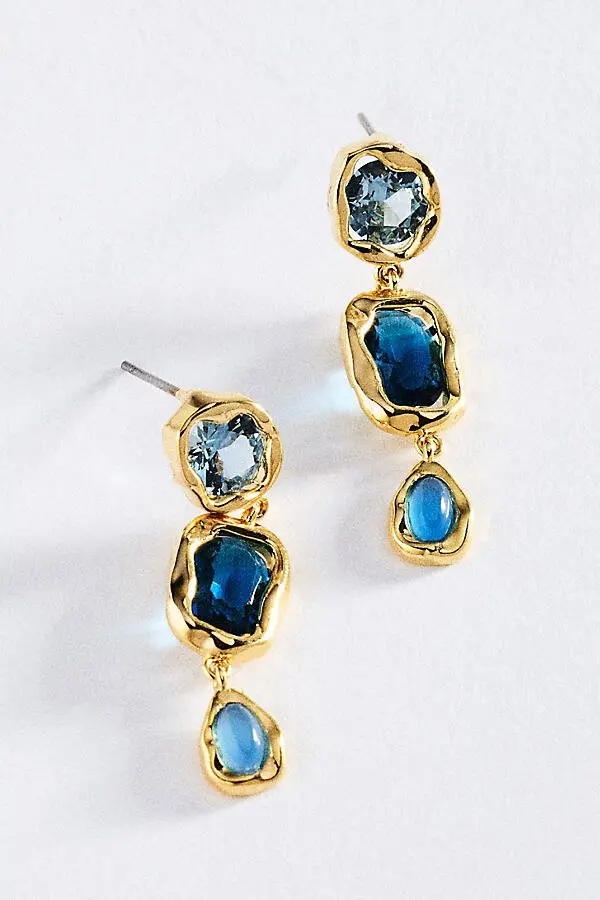 Anthropologie Bold Gemstone Drop Earrings - Blue