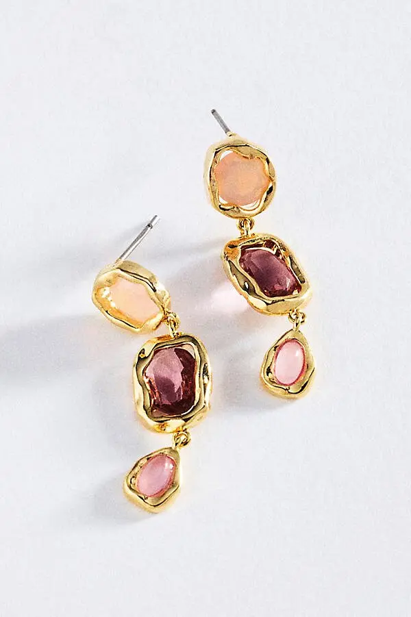 Anthropologie Bold Gemstone Drop Earrings - Rose