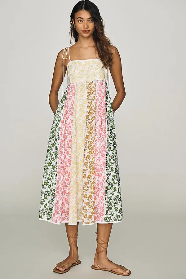 English Factory Colorblock Floral Midi Dress - Multi