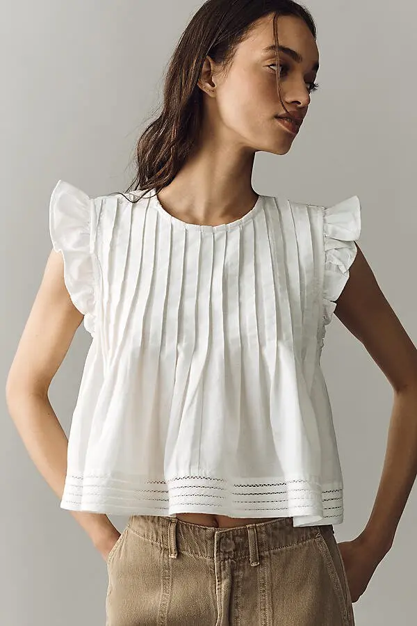 PILCRO Jade Cotton Len Blouse - White