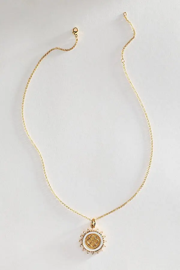 JANE WIN Love Petite Embellished Coin Pendant Necklace - Gold