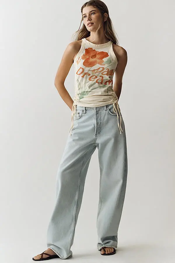 Anthropologie Cinched High Neck Tank Top - Yellow Pattern