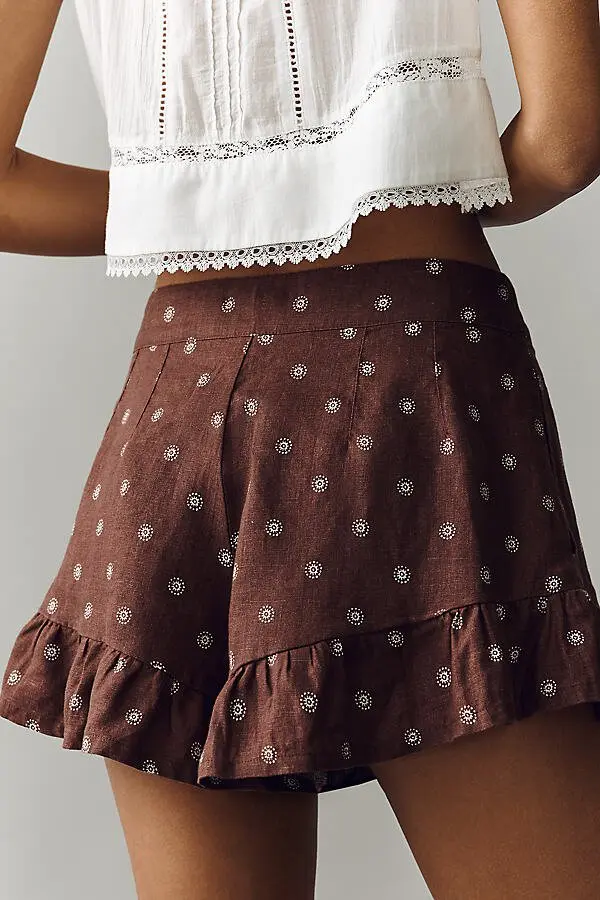 Anthropologie Linen Ruffle Shorts