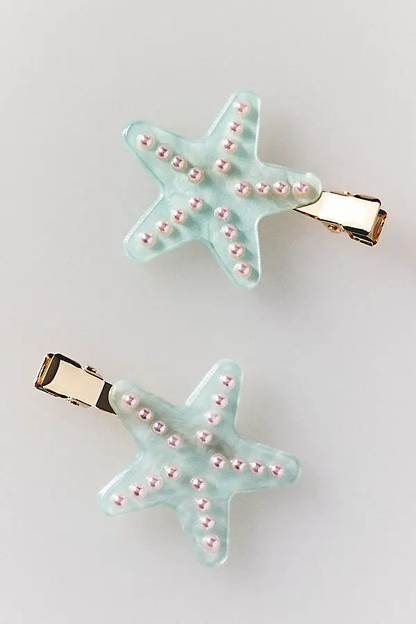 Anthropologie Starfish Pearl Embellished Hair Clips - Light Blue