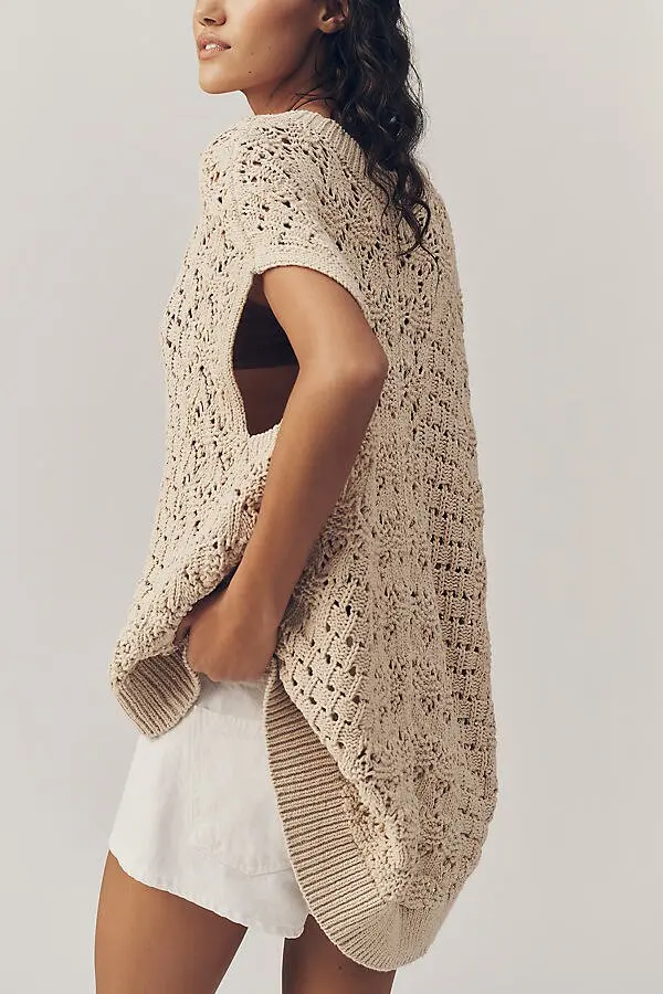 PILCRO Cotton Linen Open Stitch Pullover Sweater