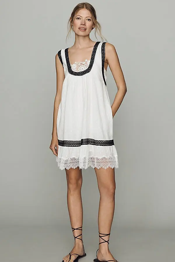 Anthropologie Cotton Lace Trimmed Mini Dress