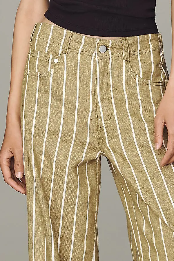 PILCRO Adi Linen Cotton Mid-rise Flare Pants With Stripes