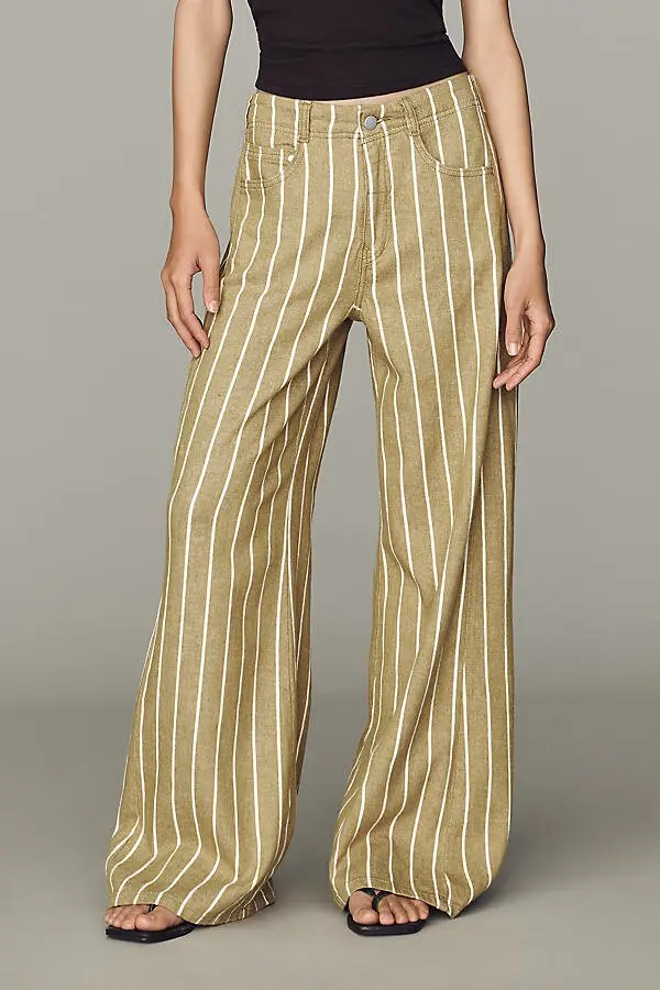 PILCRO Adi Linen Cotton Mid-rise Flare Pants With Stripes