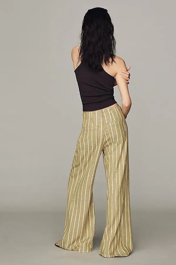 PILCRO Adi Linen Cotton Mid-rise Flare Pants With Stripes
