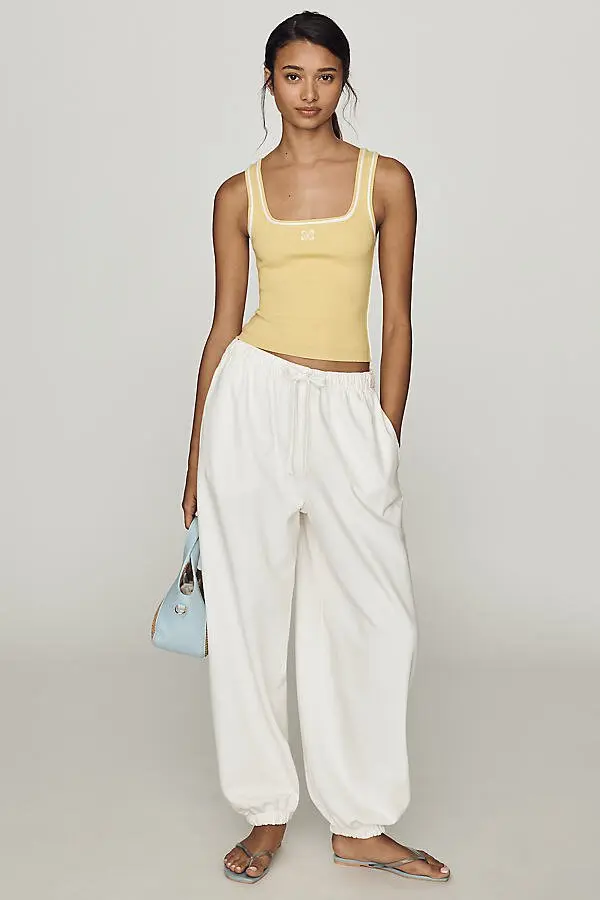 Maeve Logo Ribbed Tank - Citron/ivory