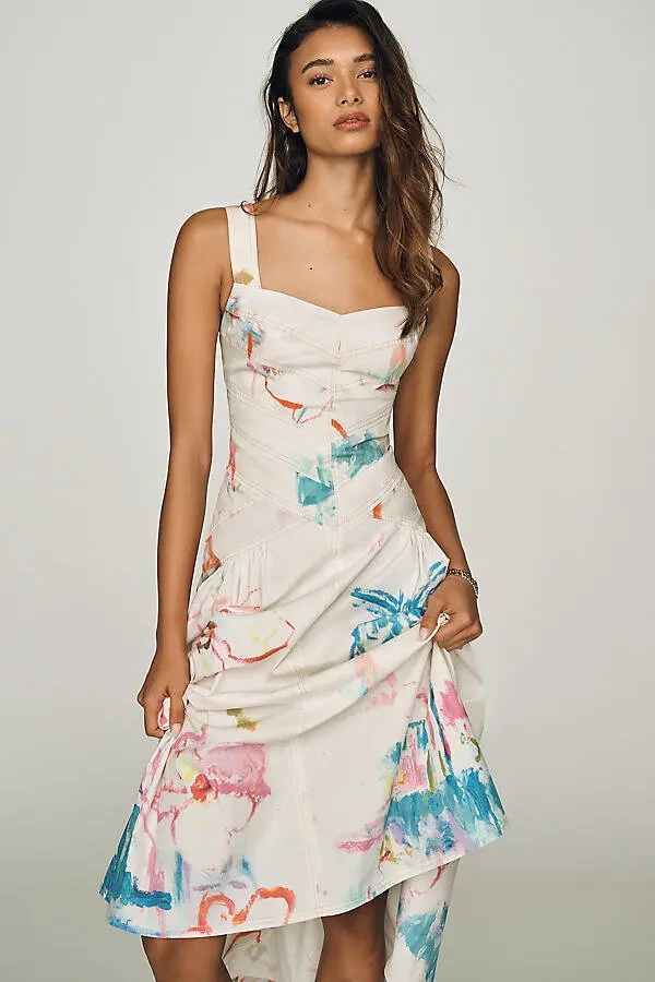 PILCRO Drop Waist Midi Dress - Ivory