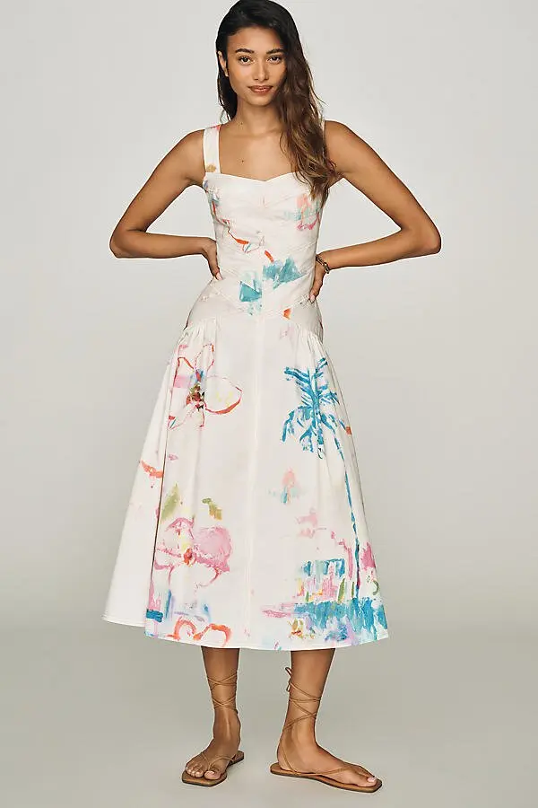 PILCRO Drop Waist Midi Dress