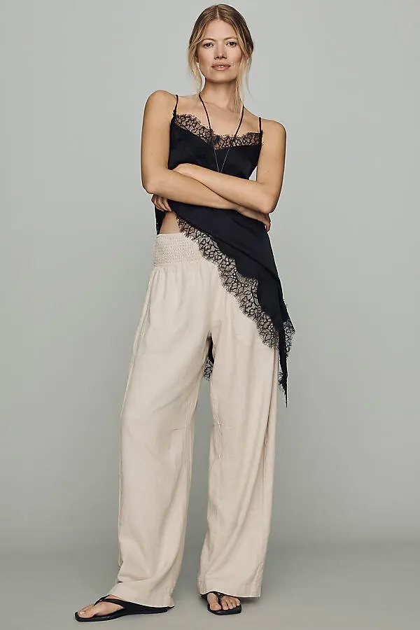 PILCRO Reese Smocked Full-length Barrel-leg Pants - Silver Sage