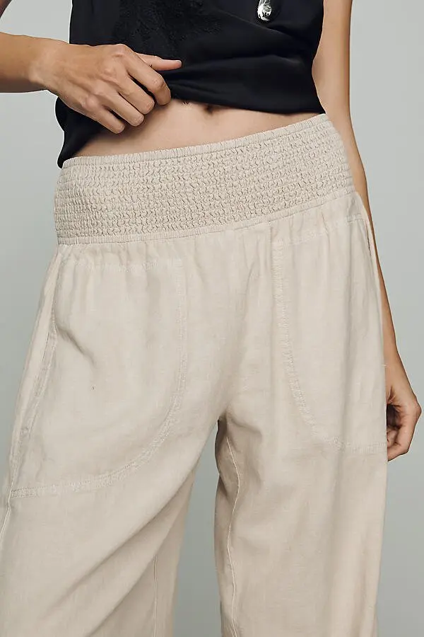 PILCRO Reese Smocked Full-length Barrel-leg Pants