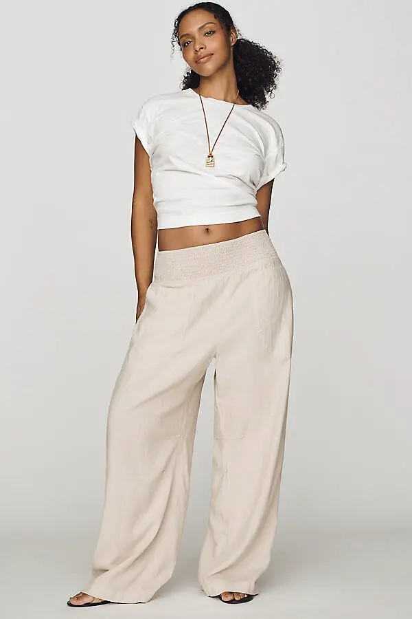 PILCRO Reese Smocked Full-length Barrel-leg Pants