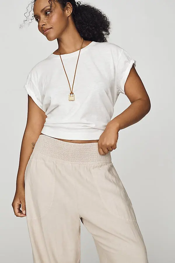 PILCRO Reese Smocked Full-length Barrel-leg Pants