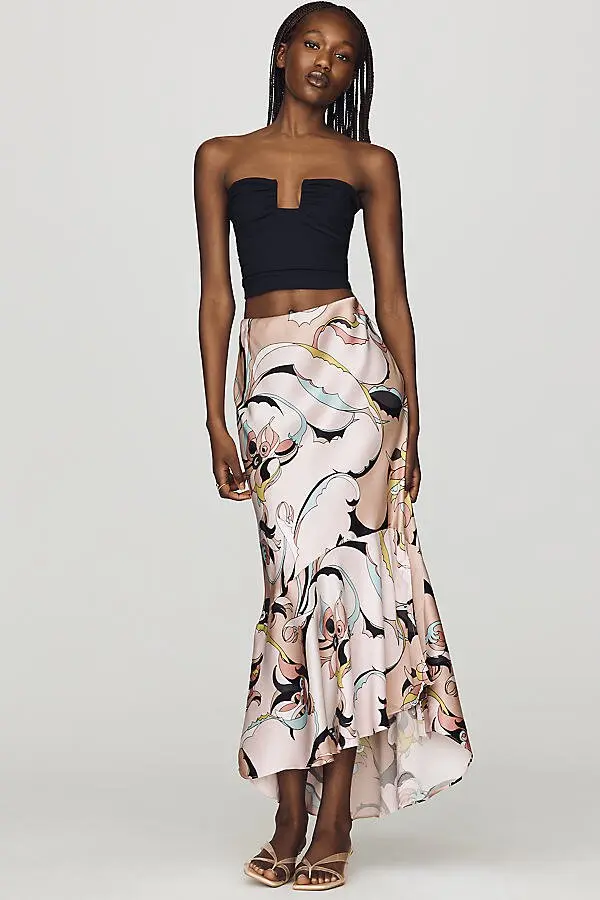 Maeve Bias Cut Satin Midi Skirt