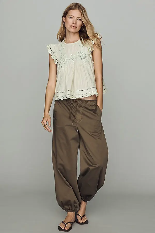 Anthropologie Lace Flutter Top - Light Green