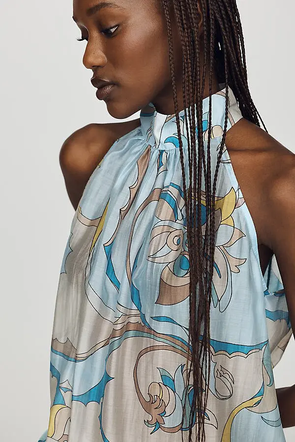 Maeve High-neck Sheer Printed Top