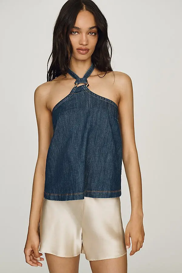 PILCRO Denim Halter Top