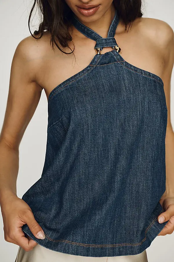 PILCRO Denim Halter Top