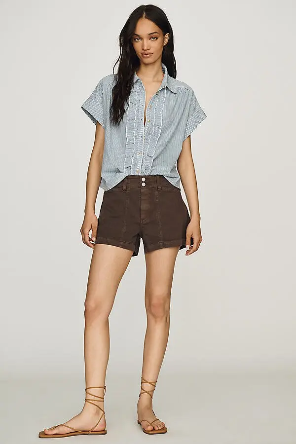 PILCRO Ruffle-front Shirt - Blue Stripe