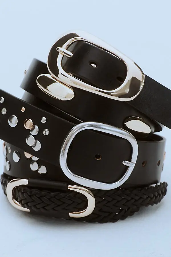 Anthropologie Cluster Studded Leather Belt - Black