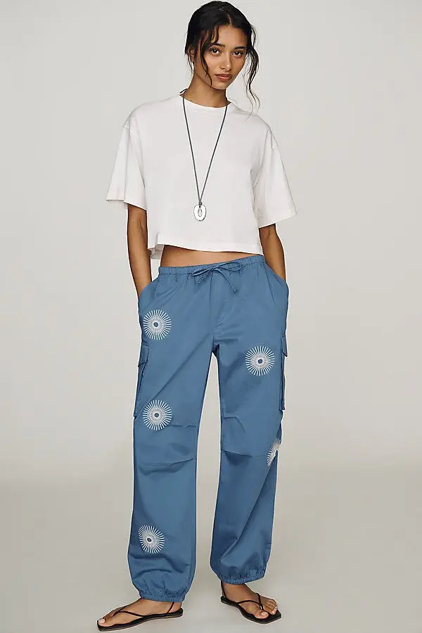 PILCRO Cotton Balloon Pants - Blue Pattern