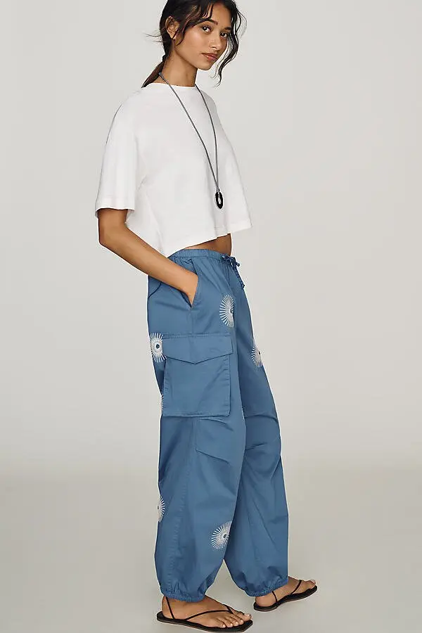 PILCRO Cotton Balloon Cargo Pants With Drawstring Waist