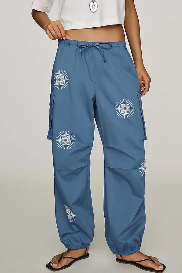 PILCRO Cotton Balloon Cargo Pants With Drawstring Waist