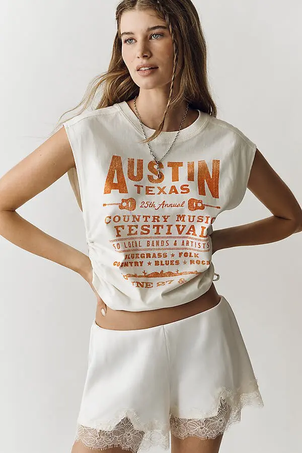 PILCRO Cotton Cinched Muscle T-shirt