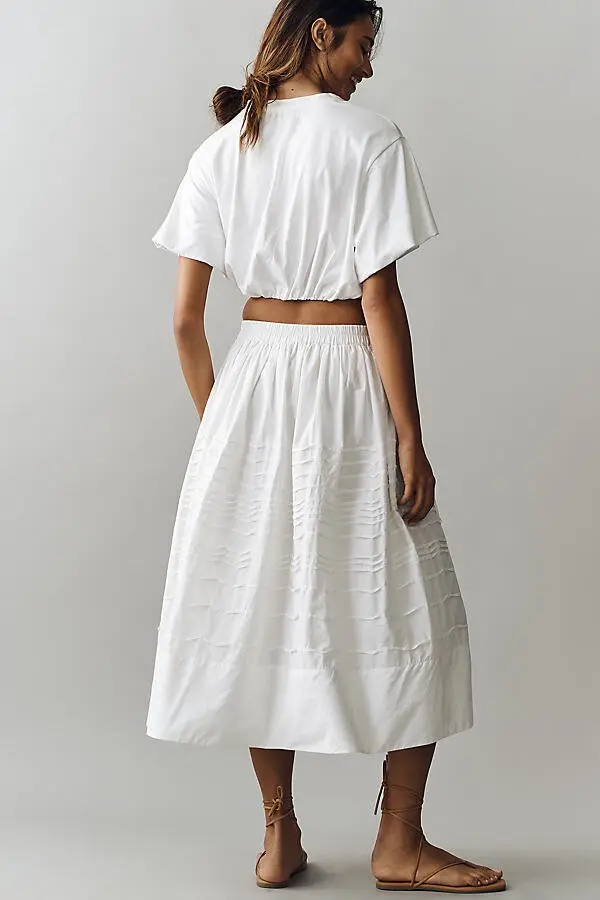 Maeve Cotton Pintuck Midi Skirt - White