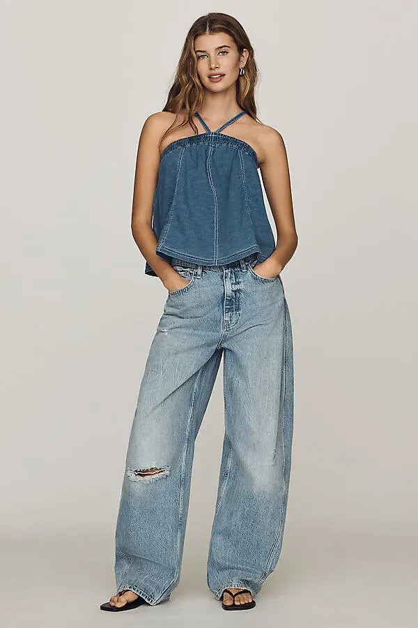 PILCRO Halter Top In Cross-weave Cotton