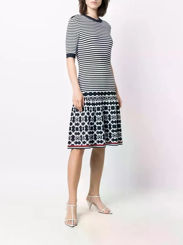 FERRAGAMO Stripe Print Midi Dress
