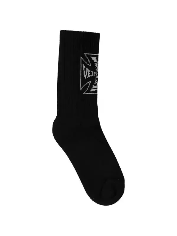 Vetements Logo Intarsia Ribbed Ankle Socks - Black