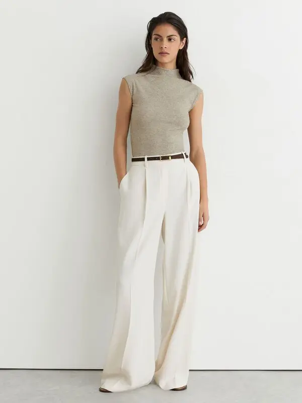 REISS Dita Metallic-knit High-neck Vest