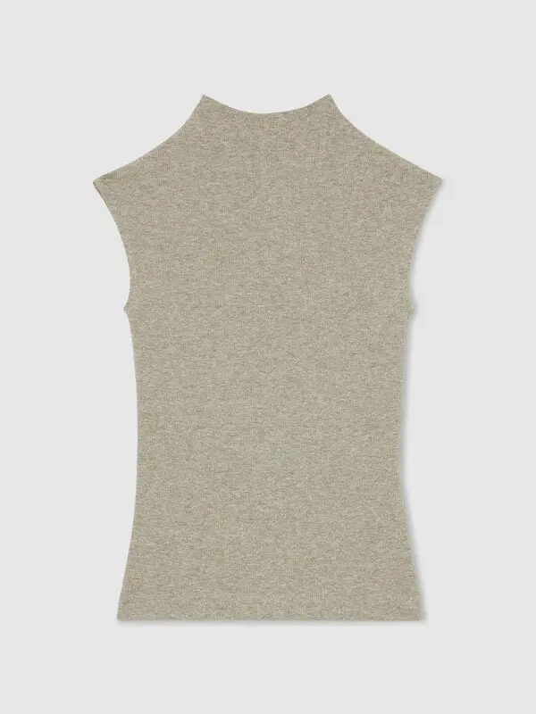 REISS Dita Metallic-knit High-neck Vest